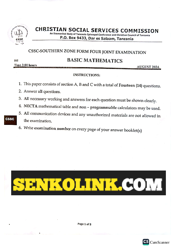 CSSC SOUTHERN ZONE FORM 4 JOINT EXAMS | Elimu Connect Online